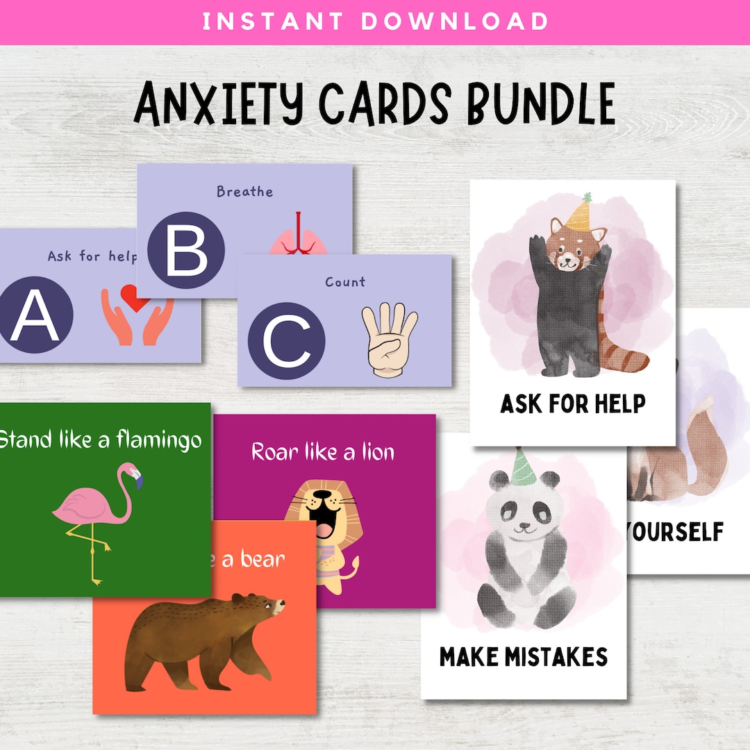 Anxiety Cards Bundle, Anxiety Coping Skills Cards, Animal Movement ...