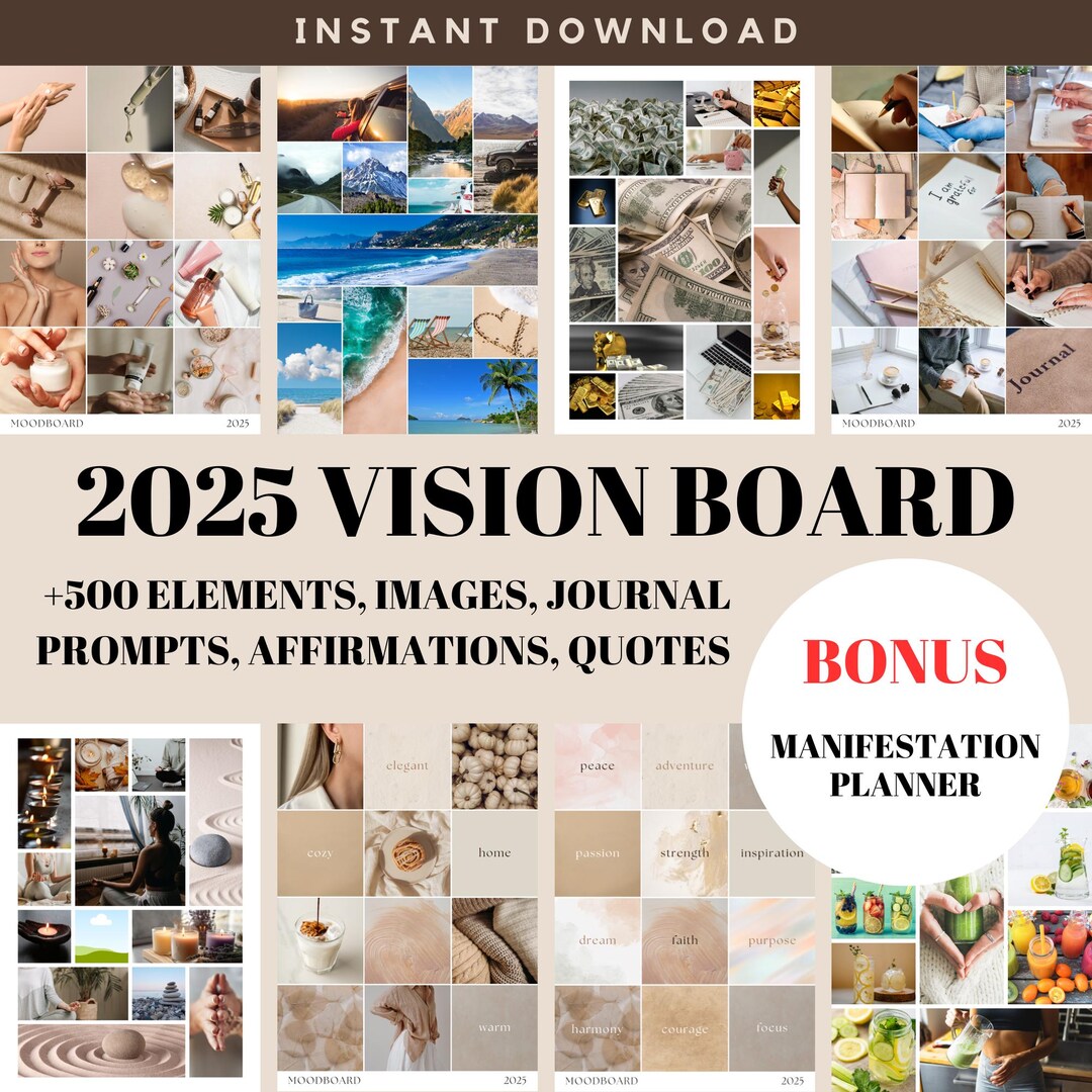 2025 Vision Board Printables, Kit de Mood Board, Modelos de Vision ...