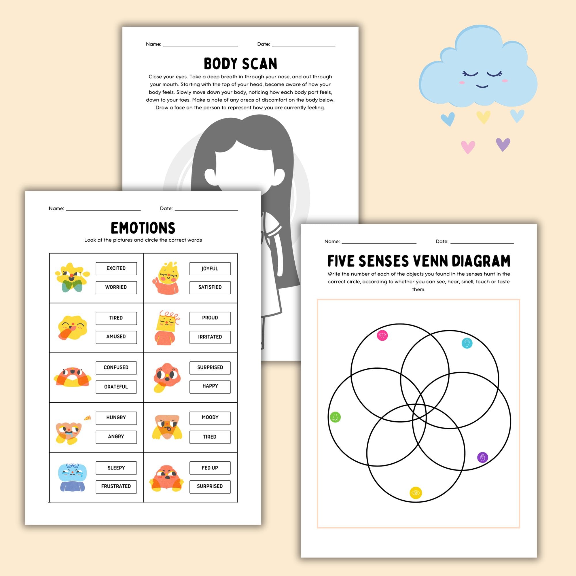Mindfulness Worksheets for Kids, Therapy Worksheets, Emotions Activity ...