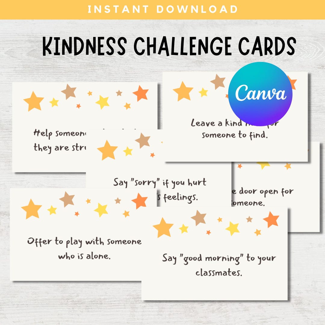 Kindness Challenge Cards Canva Editable Template | Lunchbox Notes ...