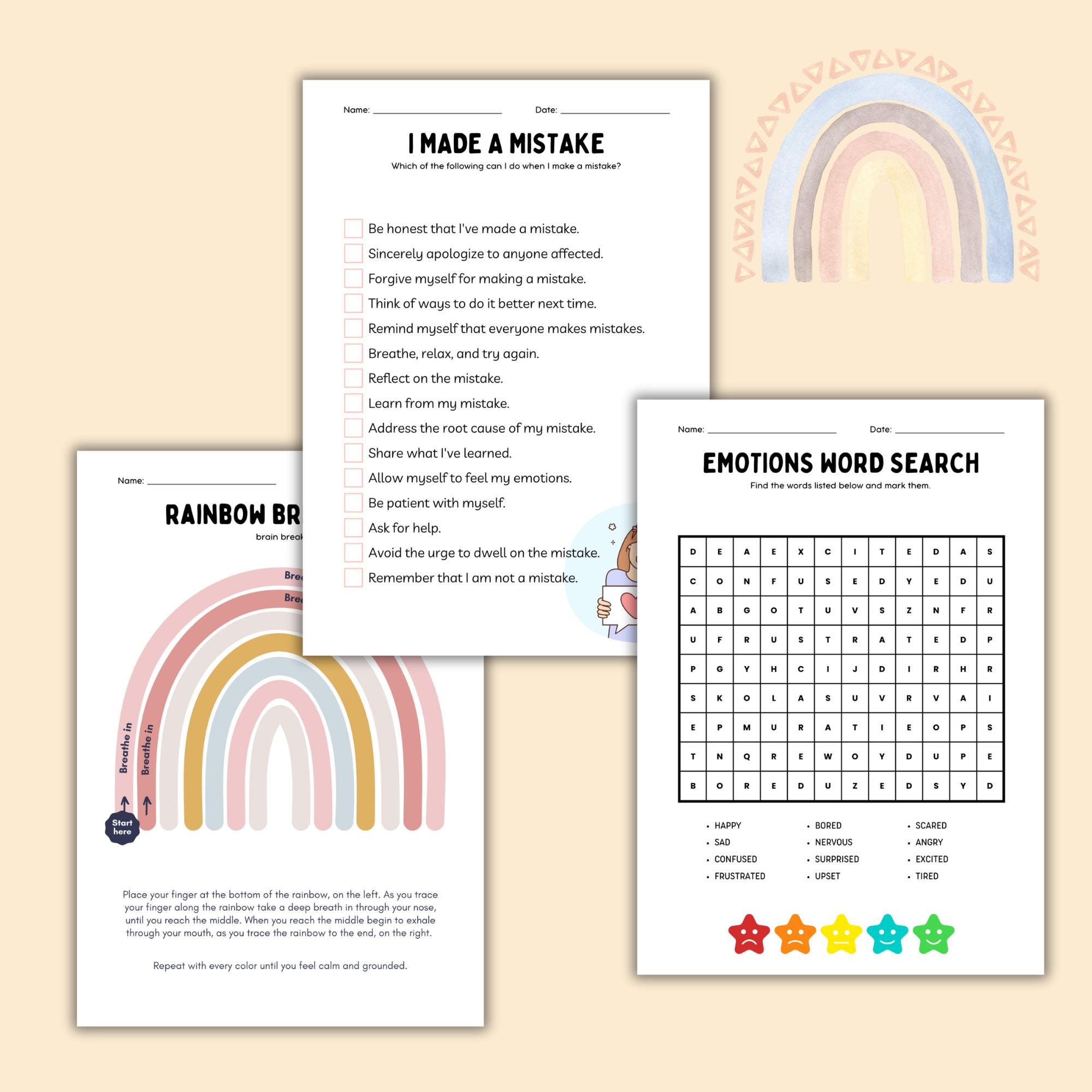 Mindfulness Worksheets for Kids, Therapy Worksheets, Emotions Activity ...