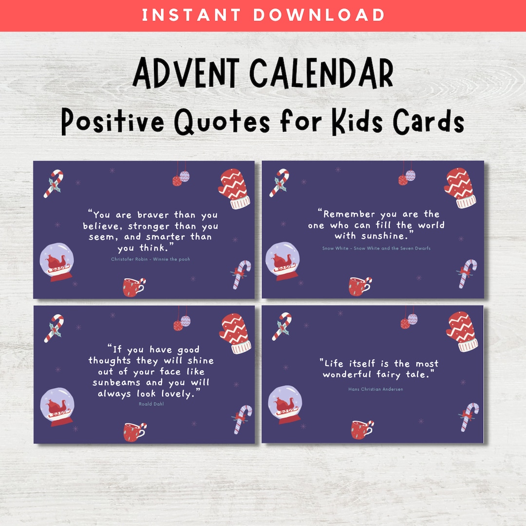 Christmas Advent Calendar Positive Quotes Cards, Countdown to Christmas ...