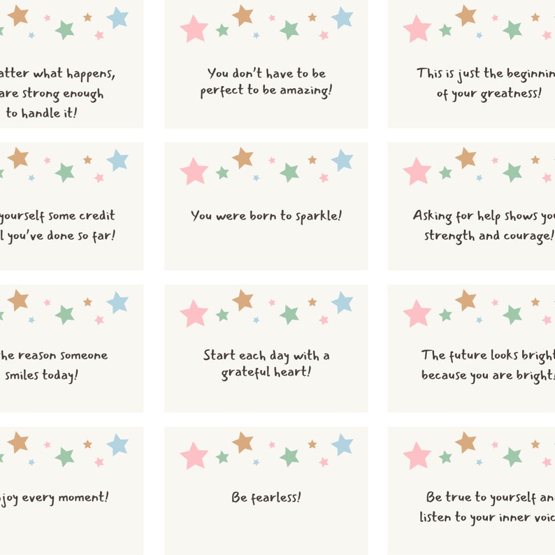 Kindness Cards: Inspirational Lunch Box Notes (printable PDF) - Etsy Canada