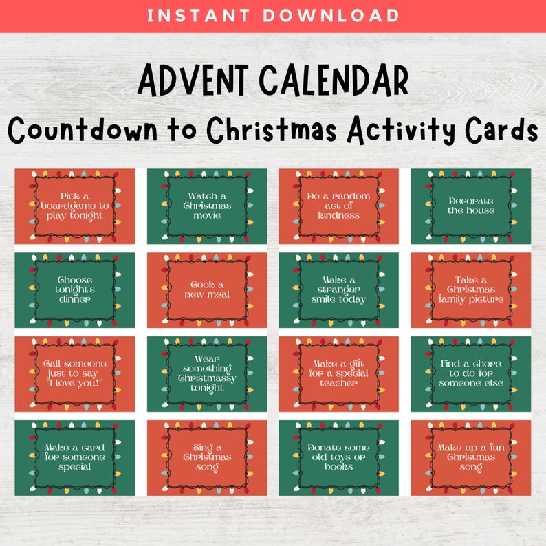 Christmas Advent Calendar Activity Cards: Family Fun (PDF) - Etsy