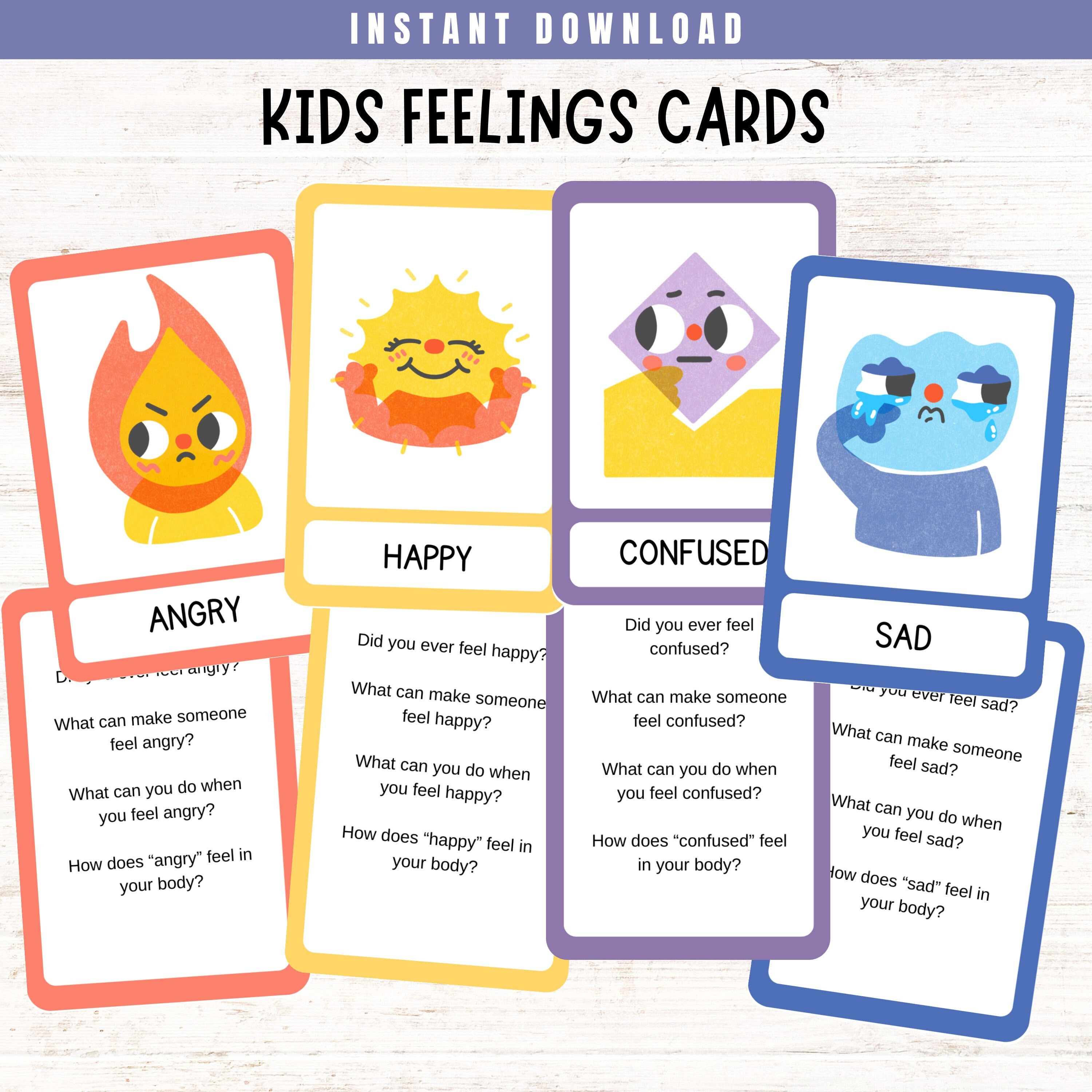 Feelings Cards for Kids, Emotions Flashcards, Calm Down Corner, Social ...