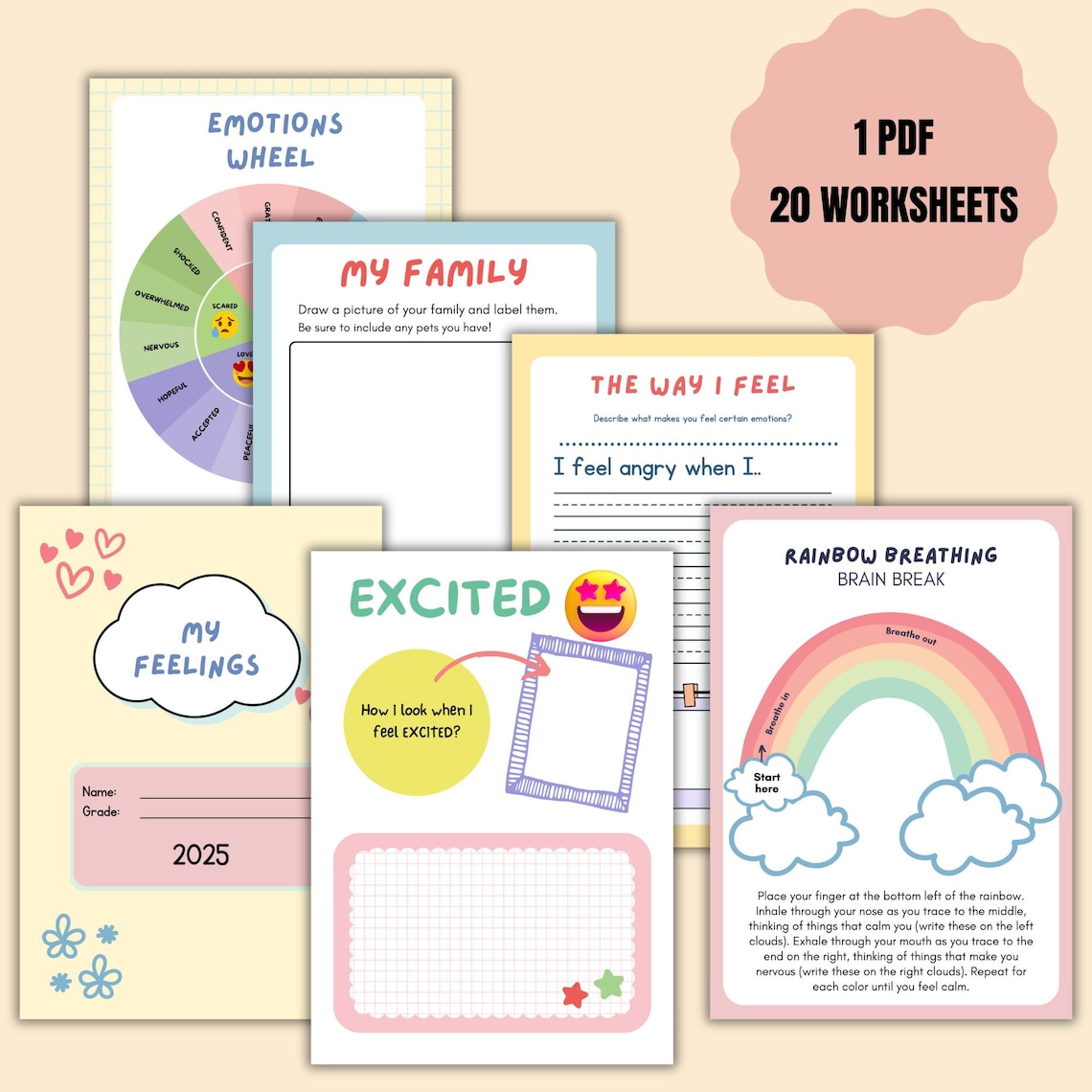 Emotional Regulation Worksheets for Kids, Mindfulness Worksheets for ...