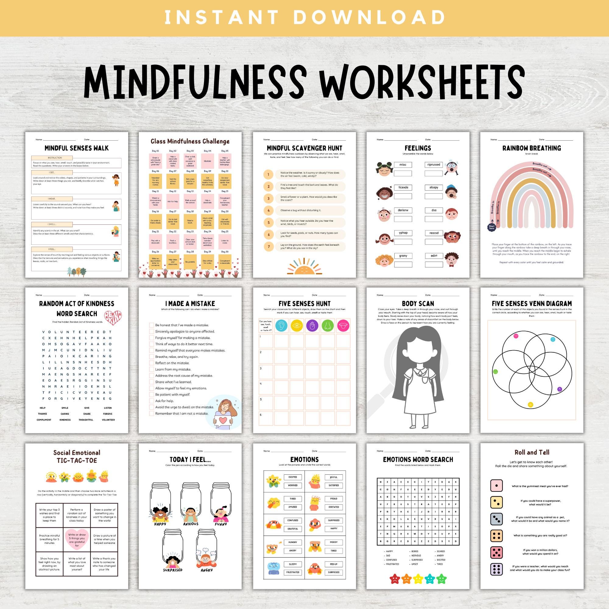 Mindfulness Worksheets for Kids: Emotional Regulation Activities (PDF ...