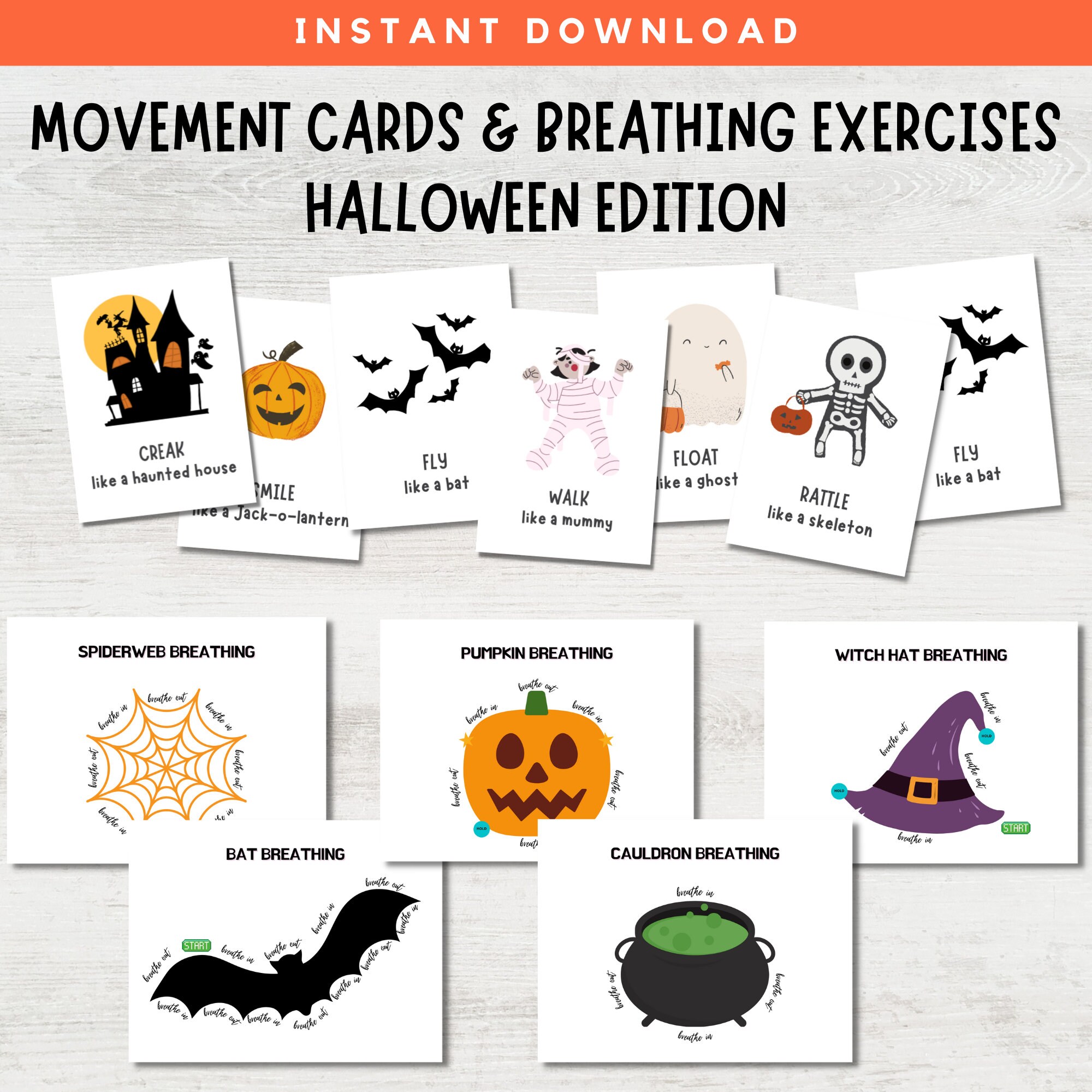 Halloween Movement Cards, Breathing Exercises, Finger Tracing ...