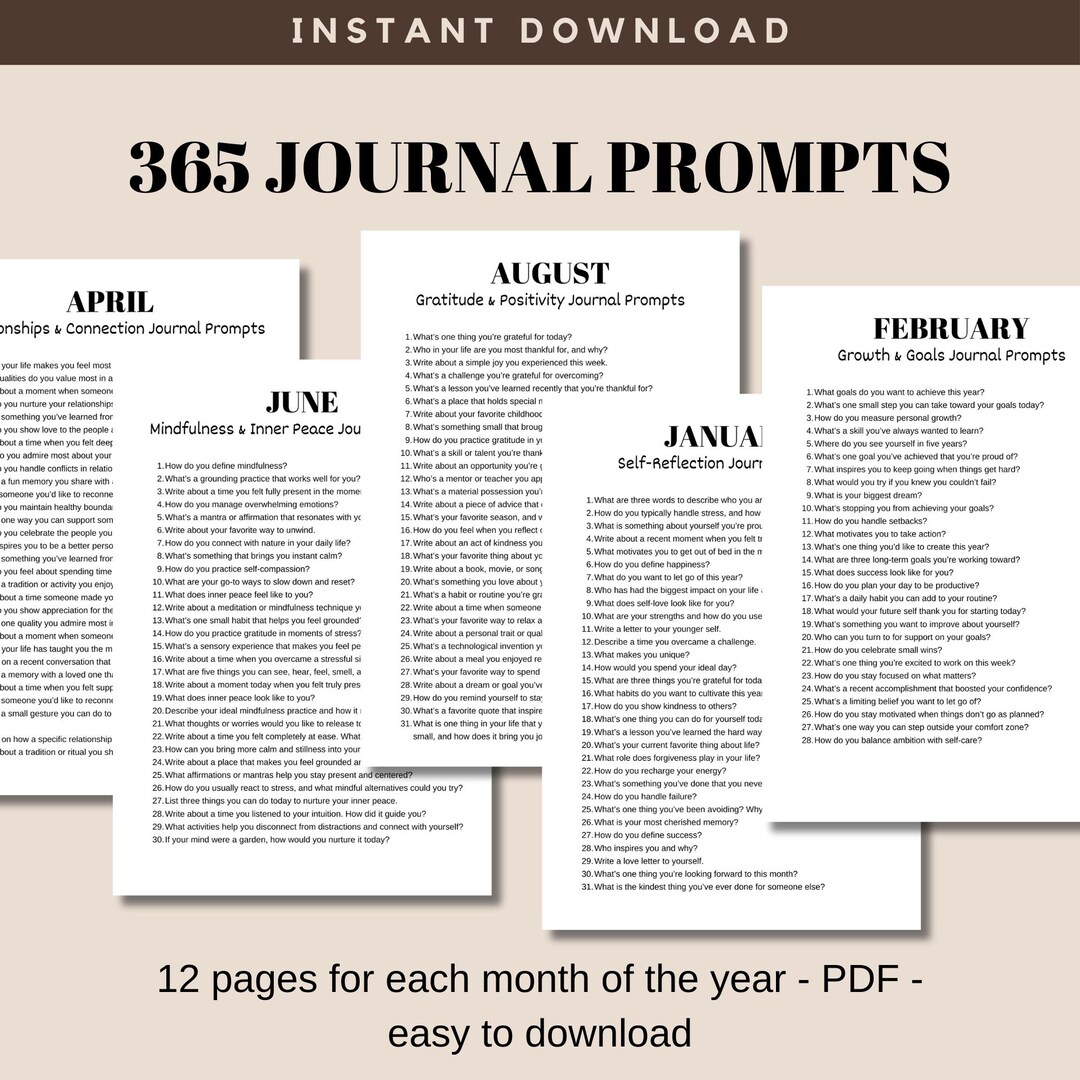 365 Journal Prompts Bundle, Printable, Journal, Self Care Printables ...