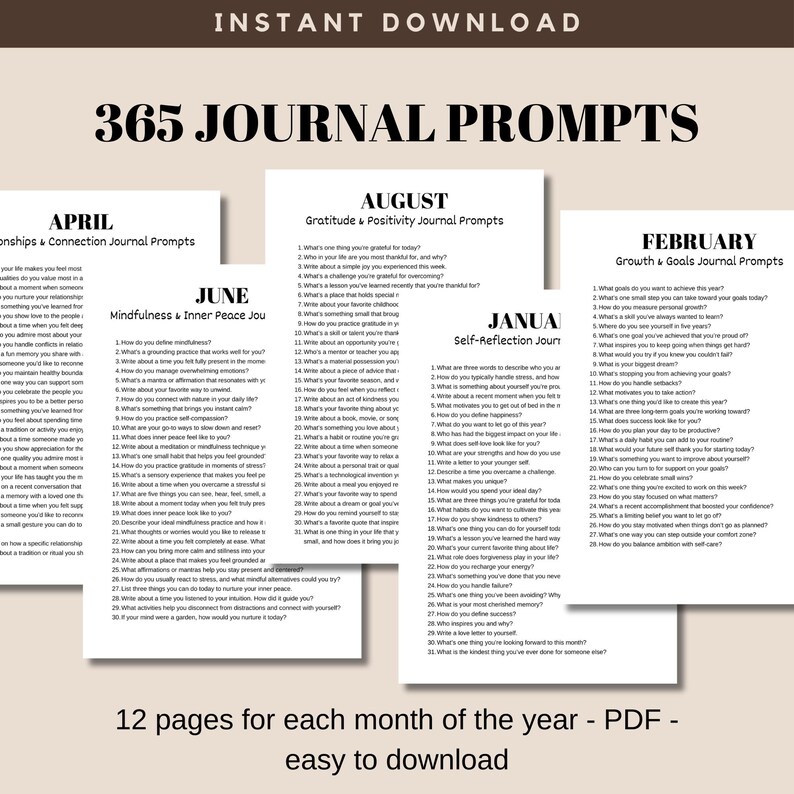 365 Journal Prompts Bundle, Printable, Journal, Self Care Printables ...