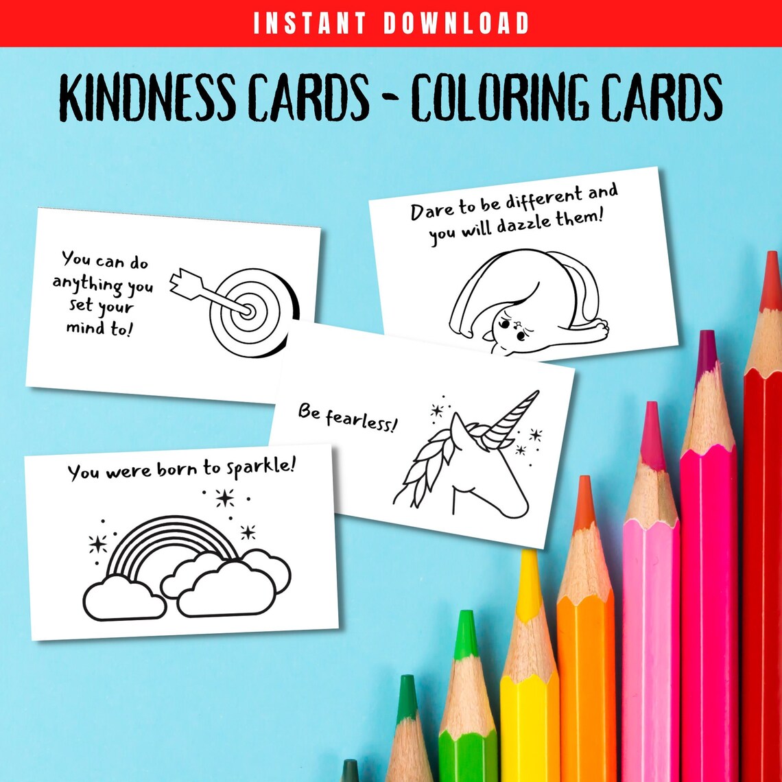 Kindness Cards Coloring Cards Encouragement Cards - Etsy
