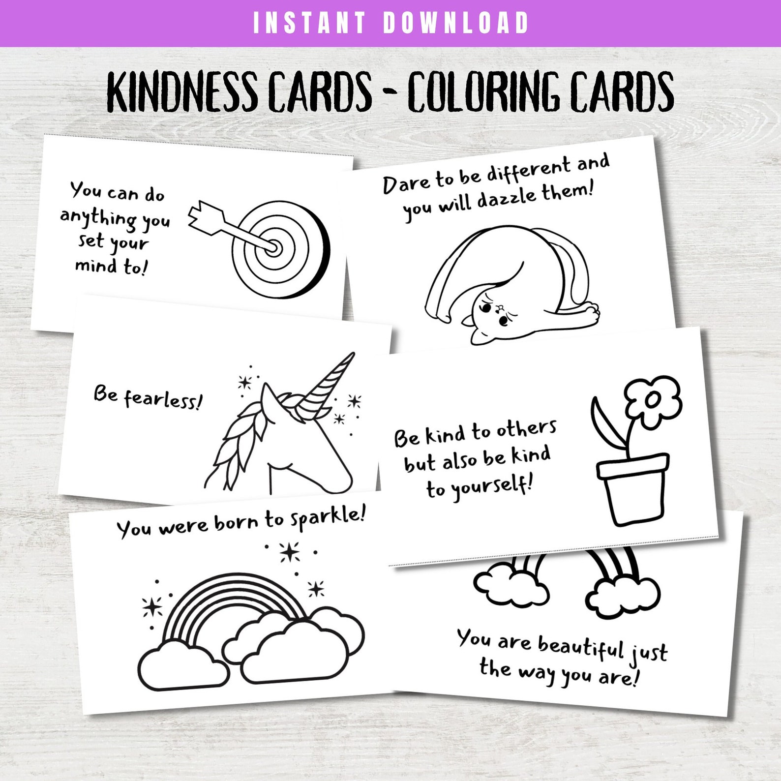 Kindness Cards, Coloring Cards, Encouragement Cards, Inspirational ...