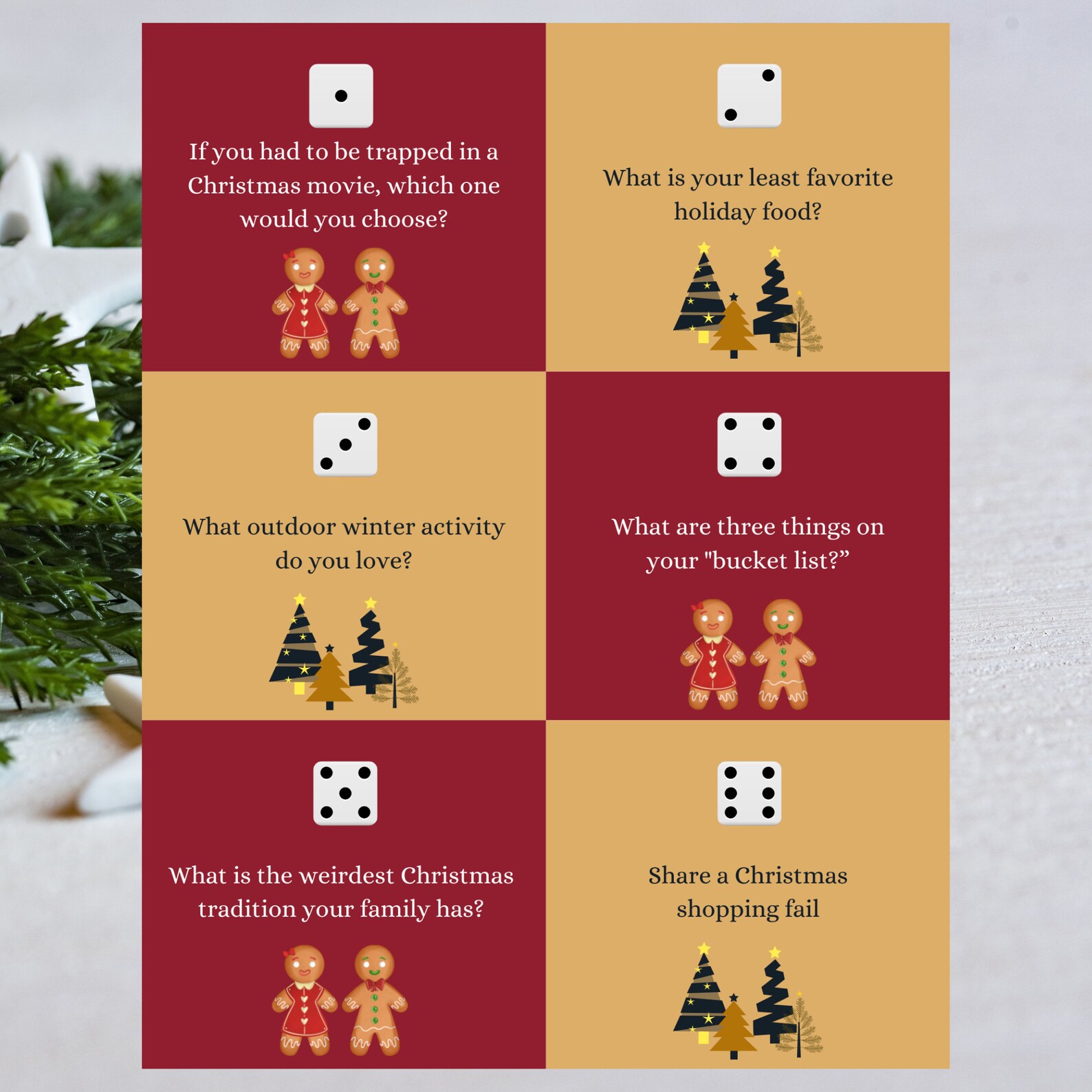 Christmas Dinner Game, Christmas Conversation Starter Cards, Dice Game ...
