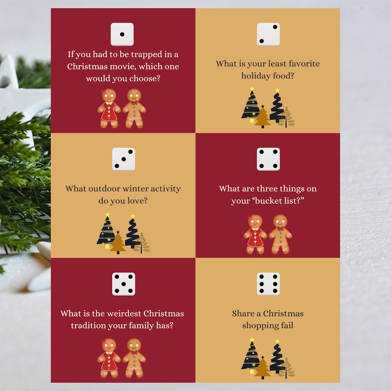 Christmas Dinner Game, Christmas Conversation Starter Cards, Dice Game ...