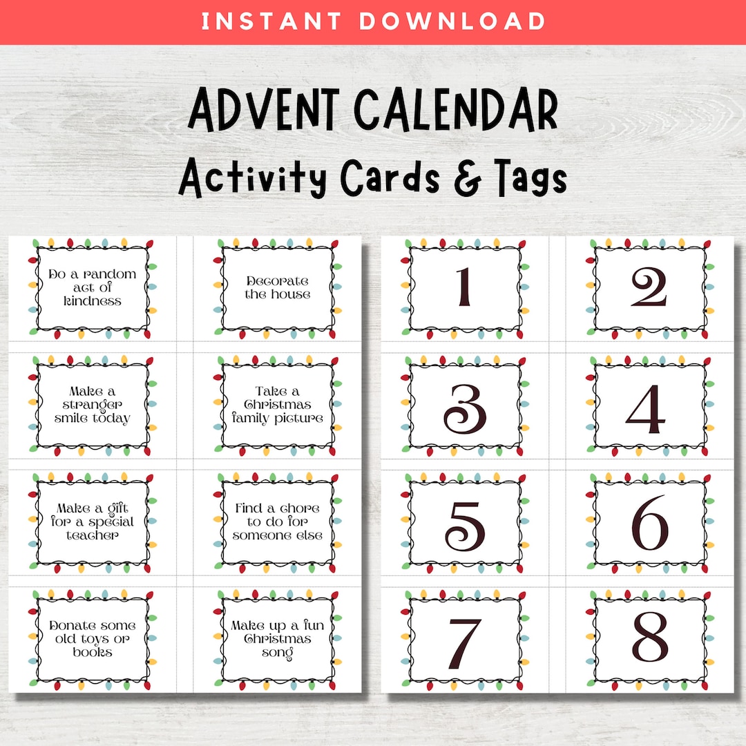 Christmas Advent Calendar Activity Cards, Number Tags, Countdown to ...