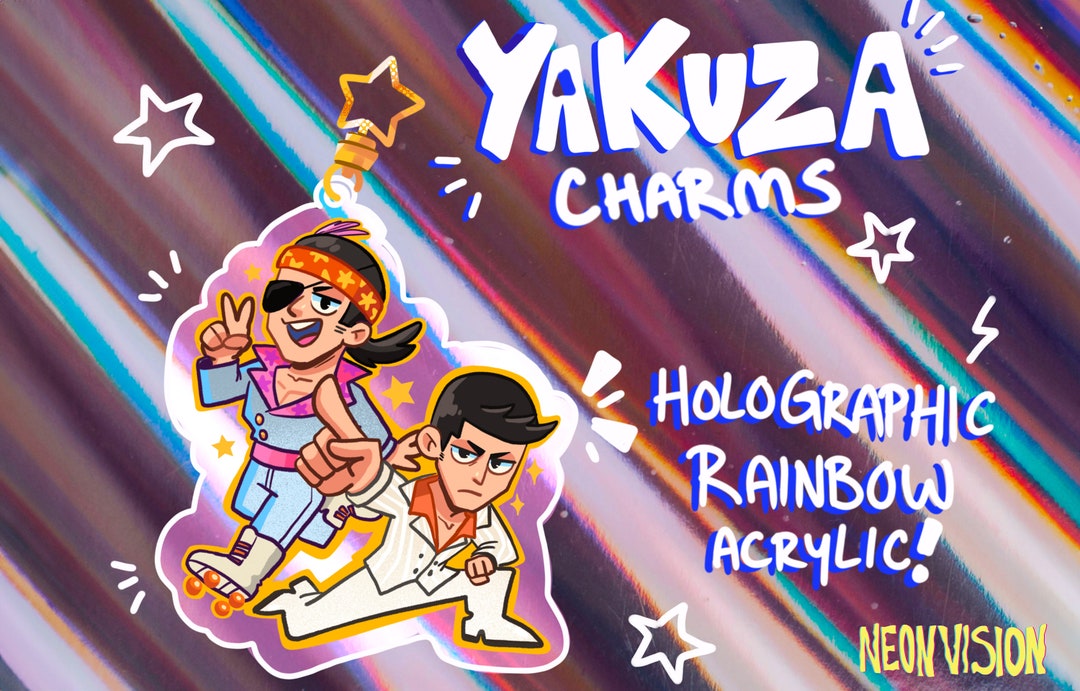 Yakuza Holographic Rainbow Keychain Charm Kiryu Kazuma Majima Goro - Etsy