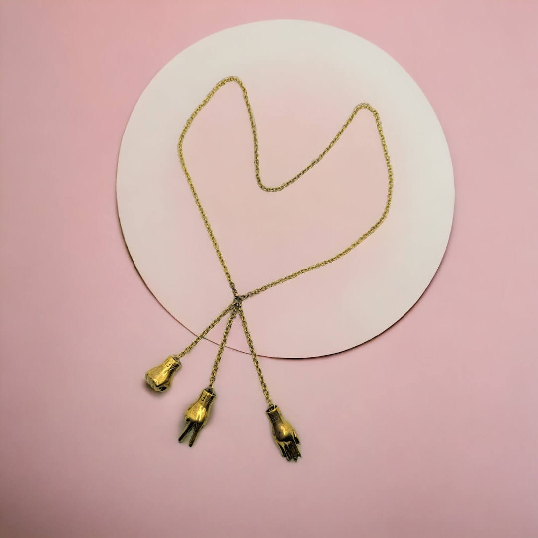 Vintage Mafia Jewellery Rock Paper Scissor Hand Signs Brass Necklace ...