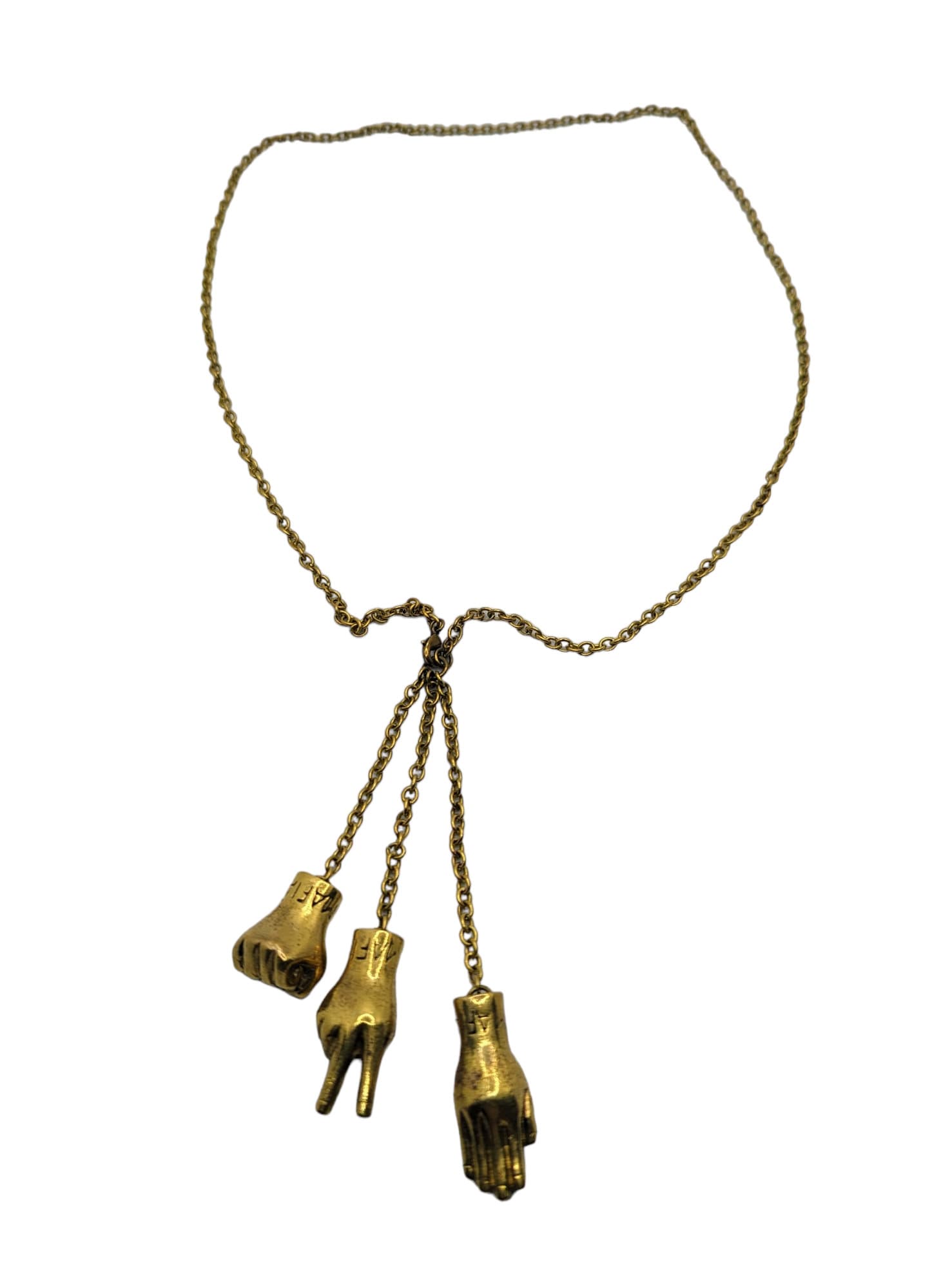 Vintage Mafia Jewellery Rock Paper Scissor Hand Signs Brass Necklace ...