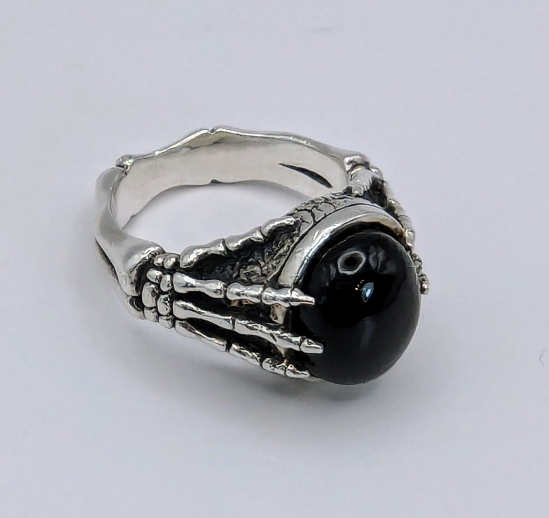 Gothic Detailed Bones Hands Black Onyx Sterling Silver Ring - Etsy