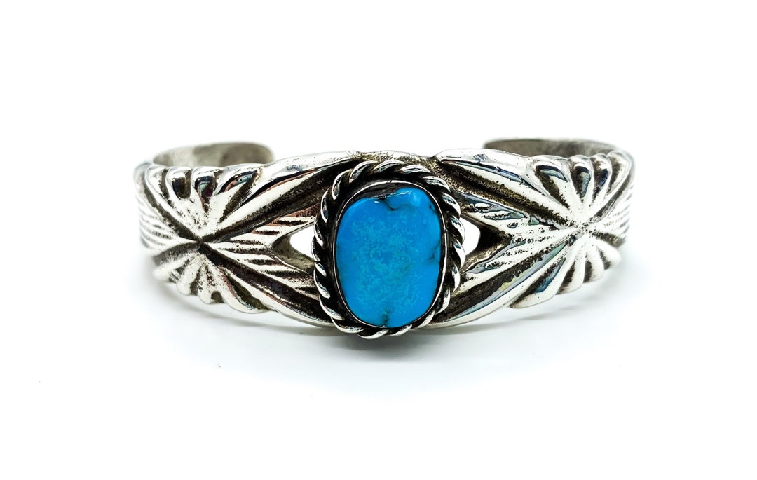 Vintage Heavy Native American Navajo Sand Cast Sterling Silver ...