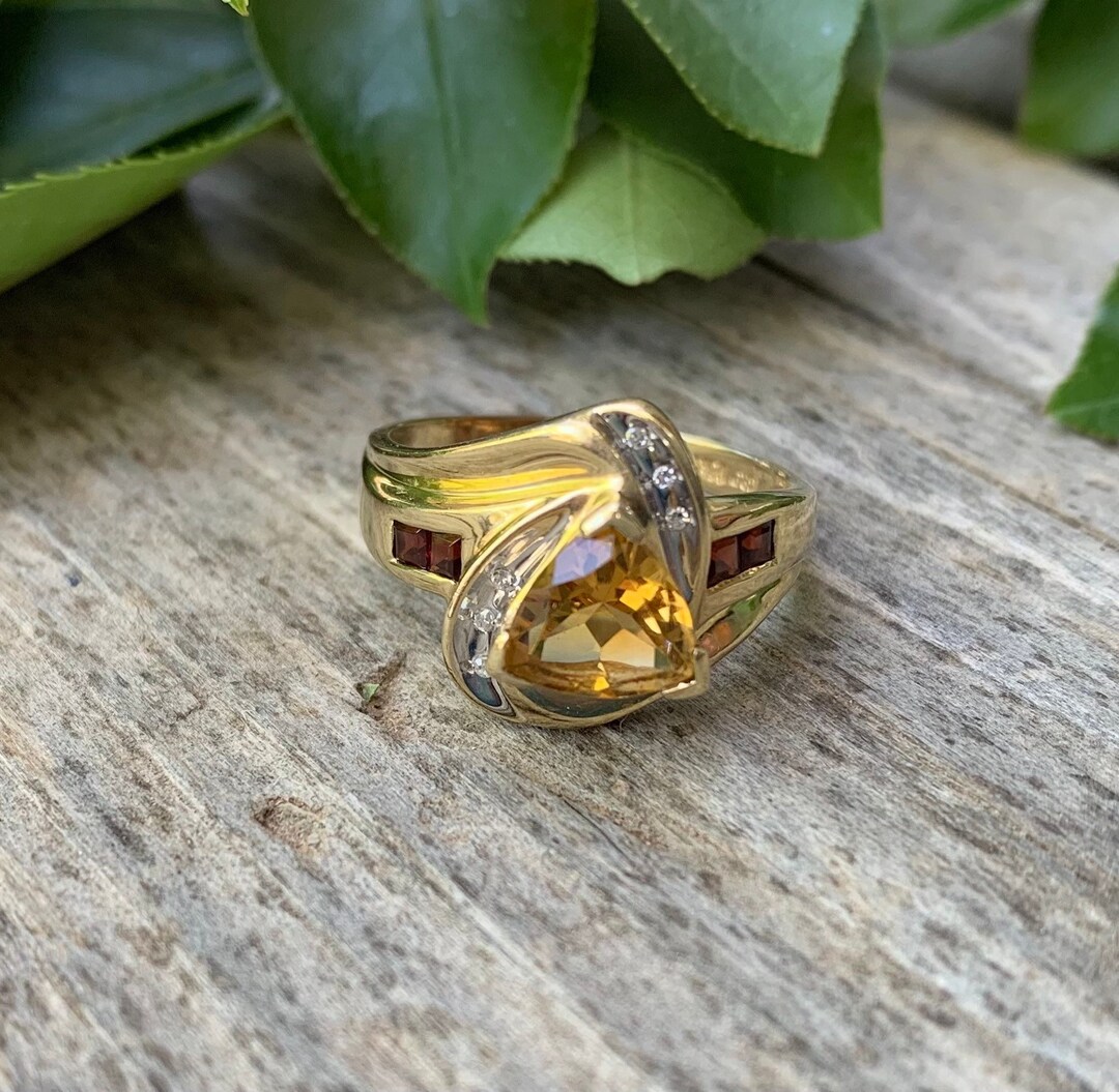 Vintage Mid Century 10k Yellow Gold Citrine Garnet Diamond - Etsy