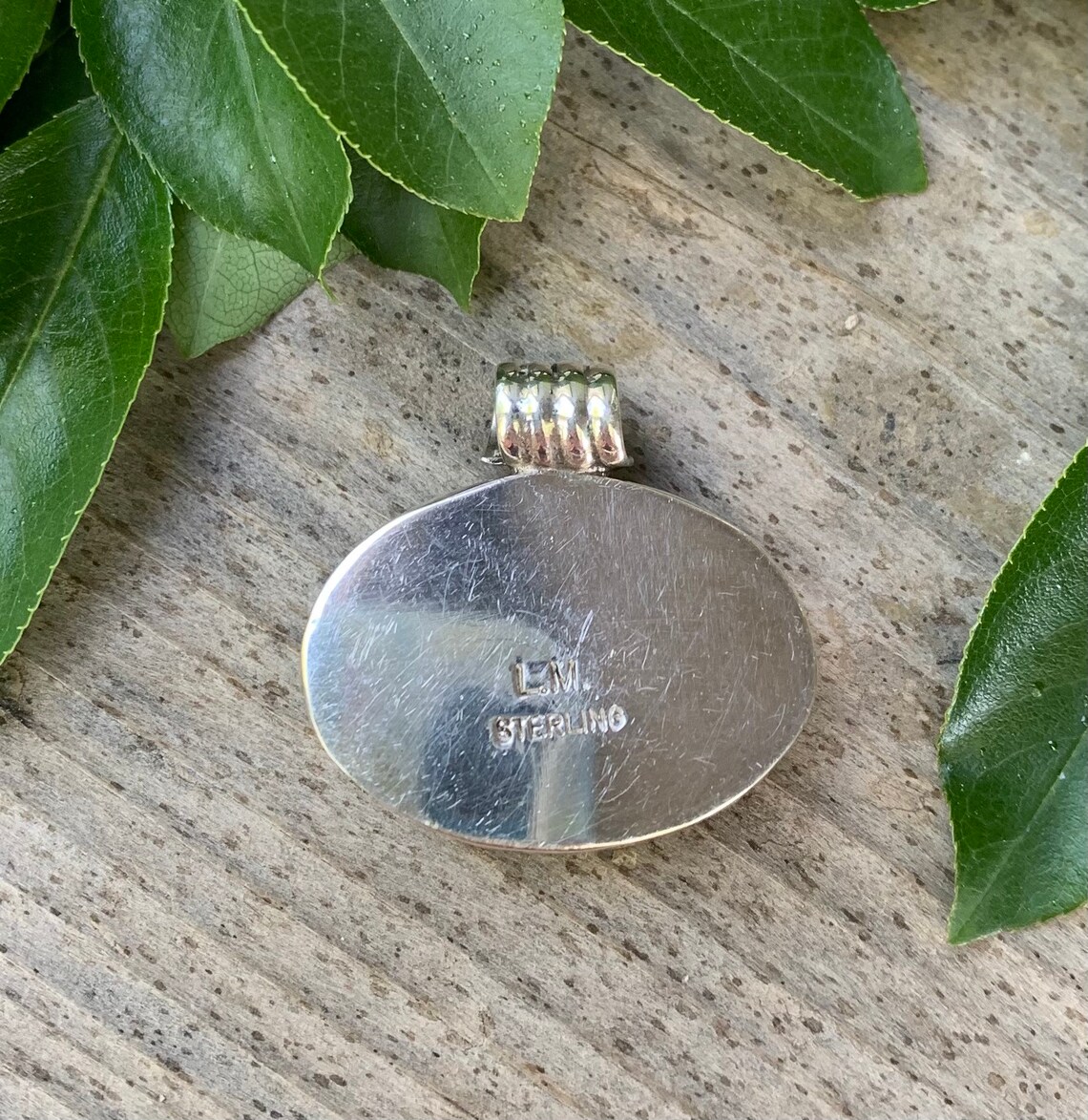 Vintage Native American Navajo Sterling Silver Malachite Oval Pendant ...