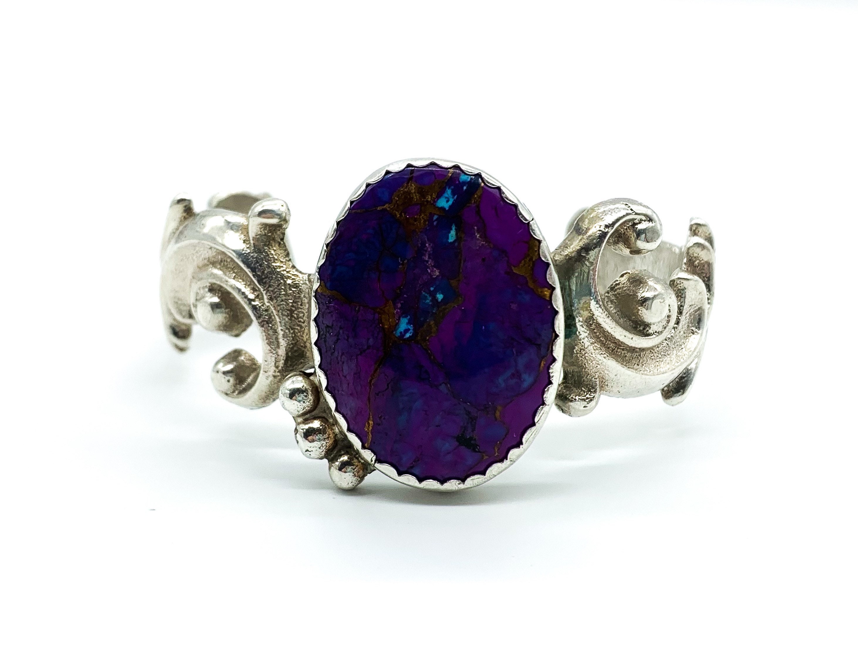 Vintage Native American Navajo Heavy Sand Cast Sterling Silver Purple ...