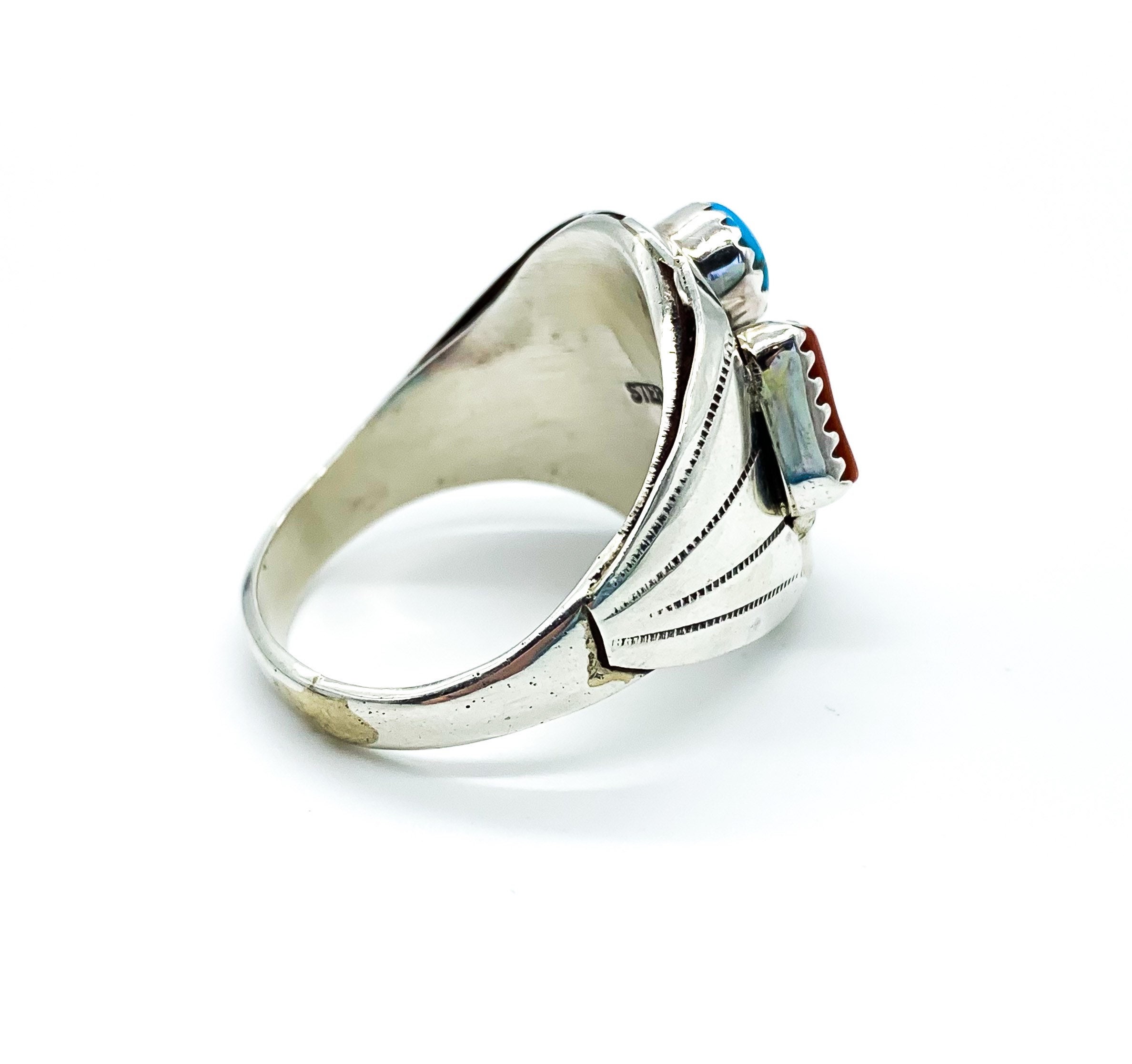 Vintage Native American Navajo Heavy Sterling Silver Buffalo Turquoise ...