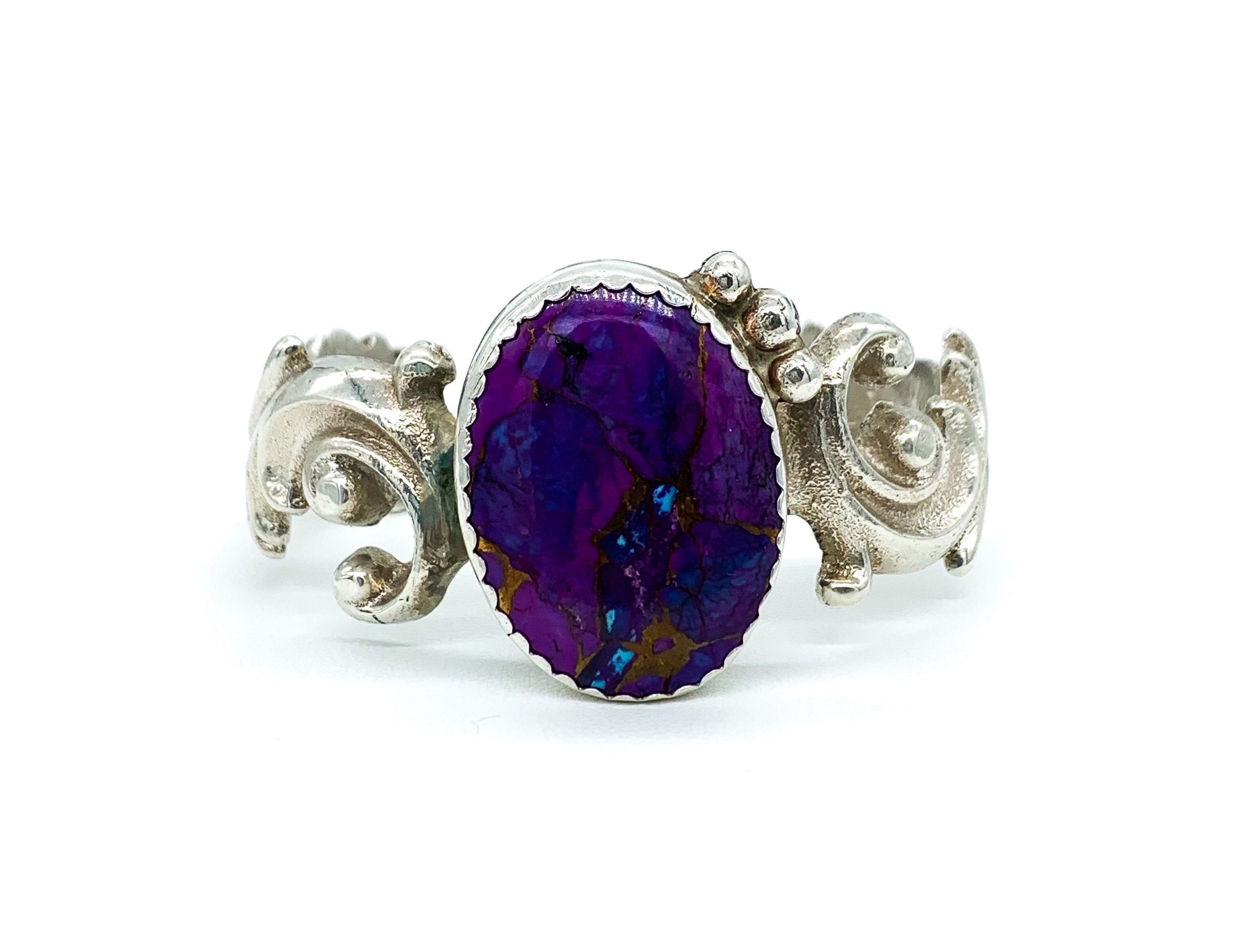 Vintage Native American Navajo Heavy Sand Cast Sterling Silver Purple ...