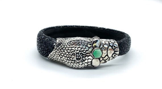 Vintage Sterling Silver Black Stingray Leather Snake Bangle - Etsy