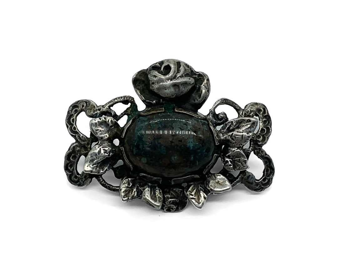 Antique Victorian Era Italian 800 Silver Chrysocholla Floral Pin Brooch ...