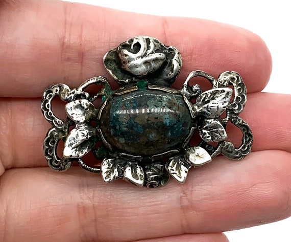 Antique Victorian Era Italian 800 Silver Chrysocholla… - Gem