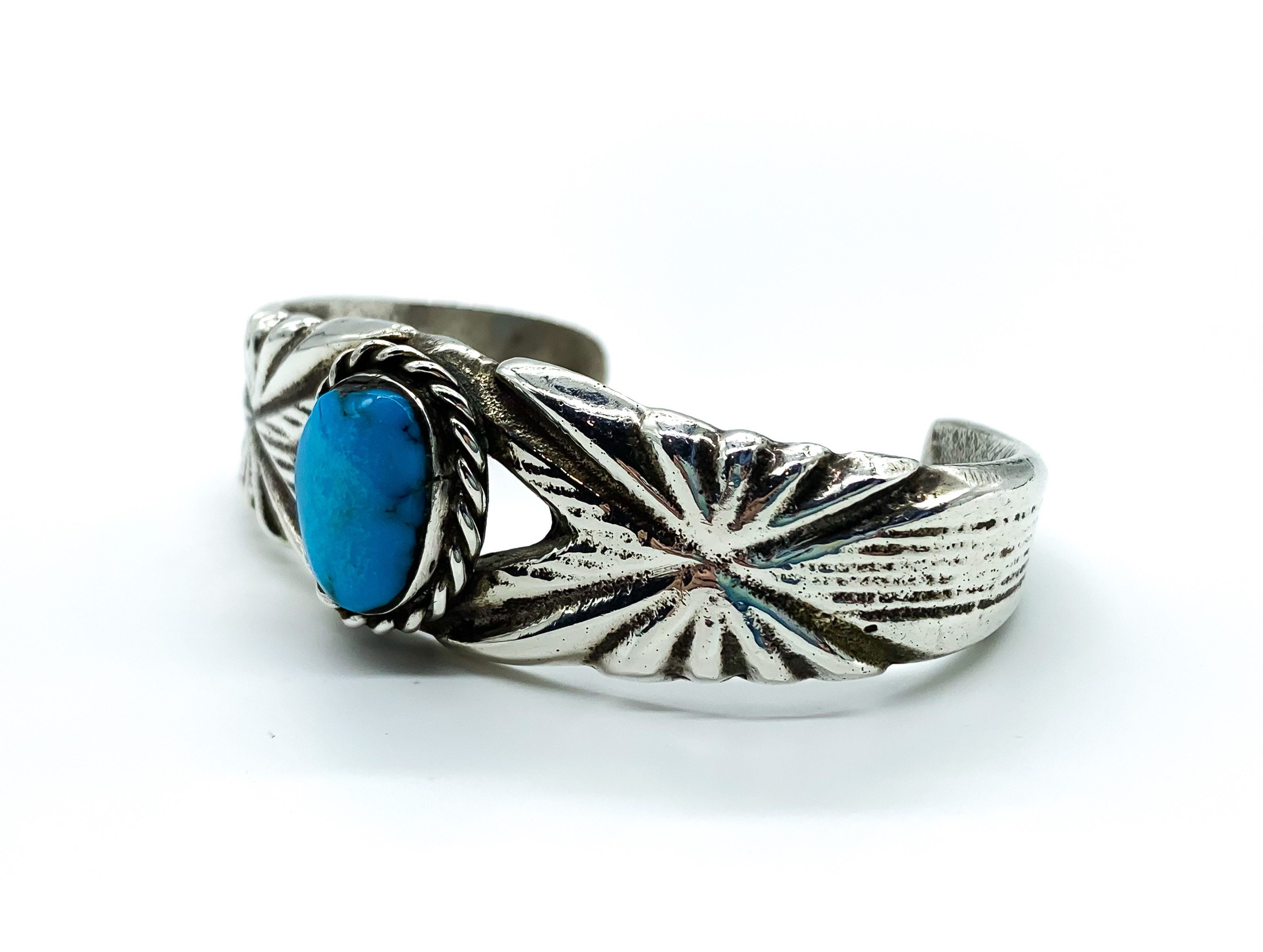 Vintage Heavy Native American Navajo Sand Cast Sterling Silver ...