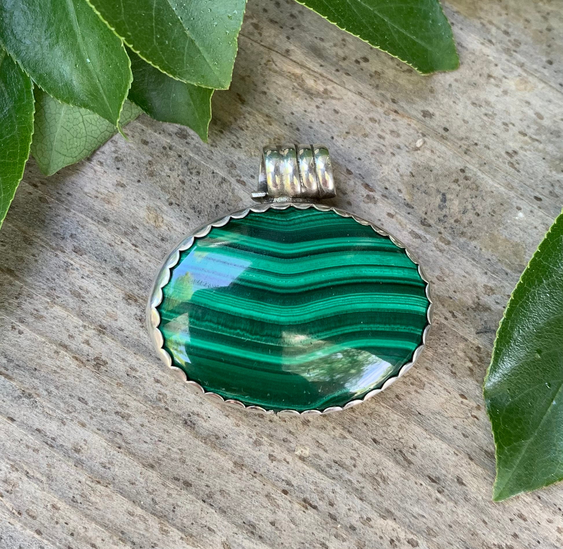Vintage Native American Navajo Sterling Silver Malachite Oval Pendant ...