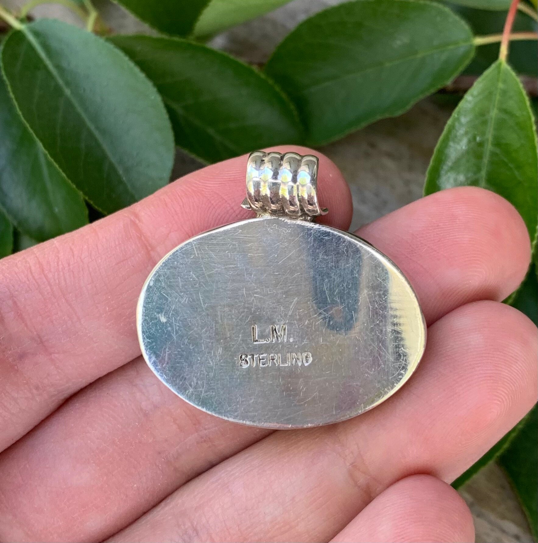 Vintage Native American Navajo Sterling Silver Malachite Oval Pendant ...