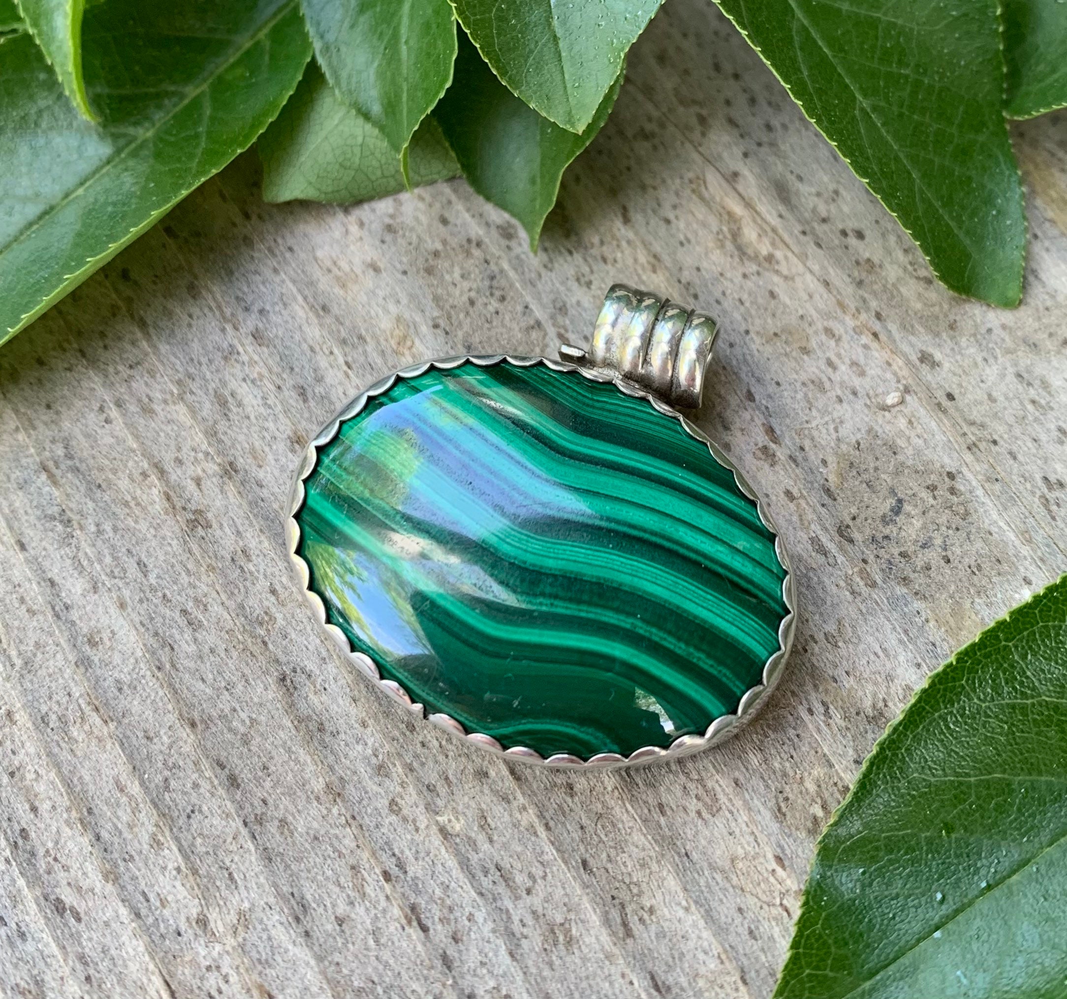 Vintage Native American Navajo Sterling Silver Malachite Oval Pendant ...