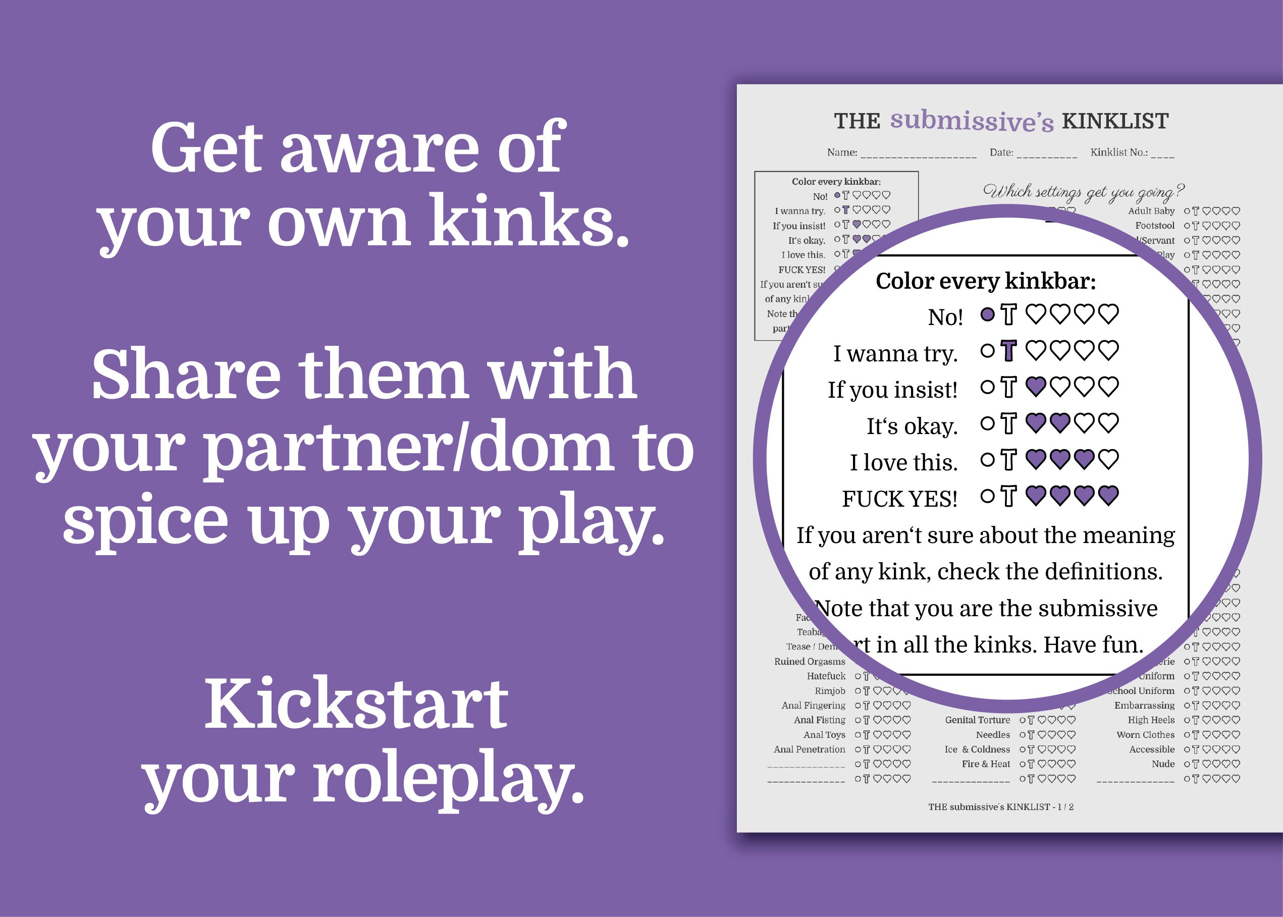 The Submissive's Kinklist Know Your Kinks Share Them - Etsy Australia