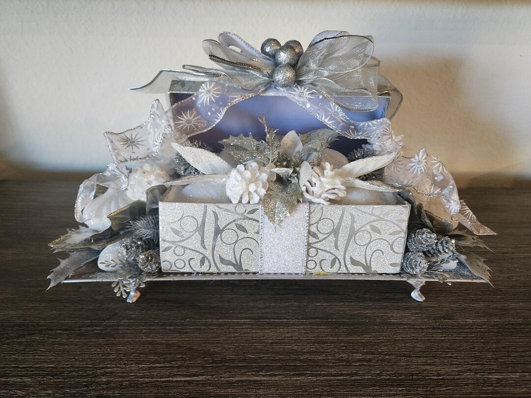 Silver Gift Box Holiday Centerpiece - Etsy