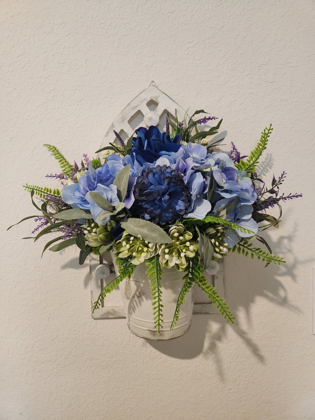 Blue and White Rustic Hanging Floral Decor - Etsy