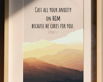 1 Peter 5:7 Cast All Your Anxiety on Him Floral Scripture - Etsy
