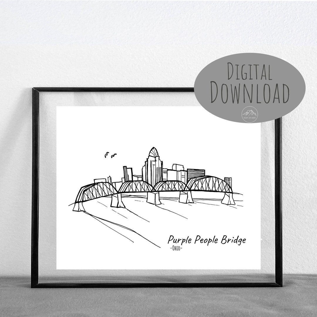 Purple People Bridge, Cincinnati, Ohio Line Wall Art Coloring Page ...