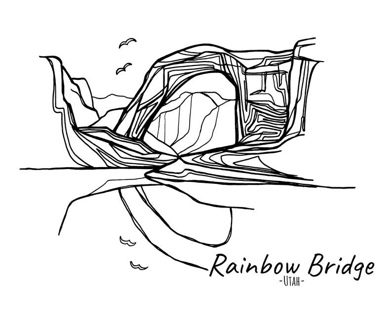 Rainbow Bridge Lake Powell Utah Desert Line Art DIGITAL - Etsy