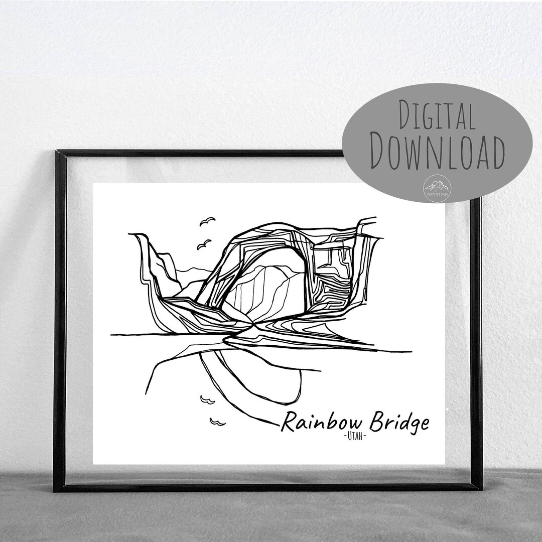 Rainbow Bridge Lake Powell Utah Desert Line Wall Art Coloring Page ...