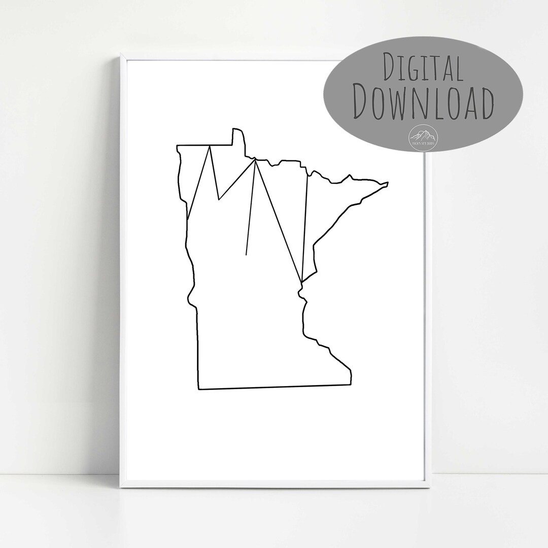 Minnesota State Map Minimalistic Line Wall Art Coloring Page USA ...