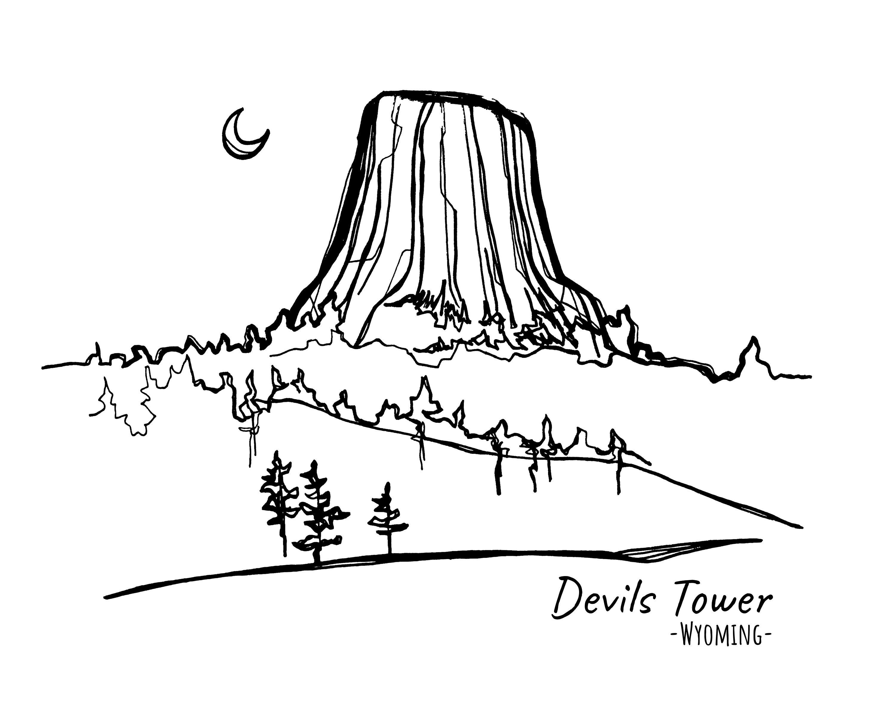 Devil's Tower Wyoming Line Art DIGITAL DOWNLOAD Printable - Etsy