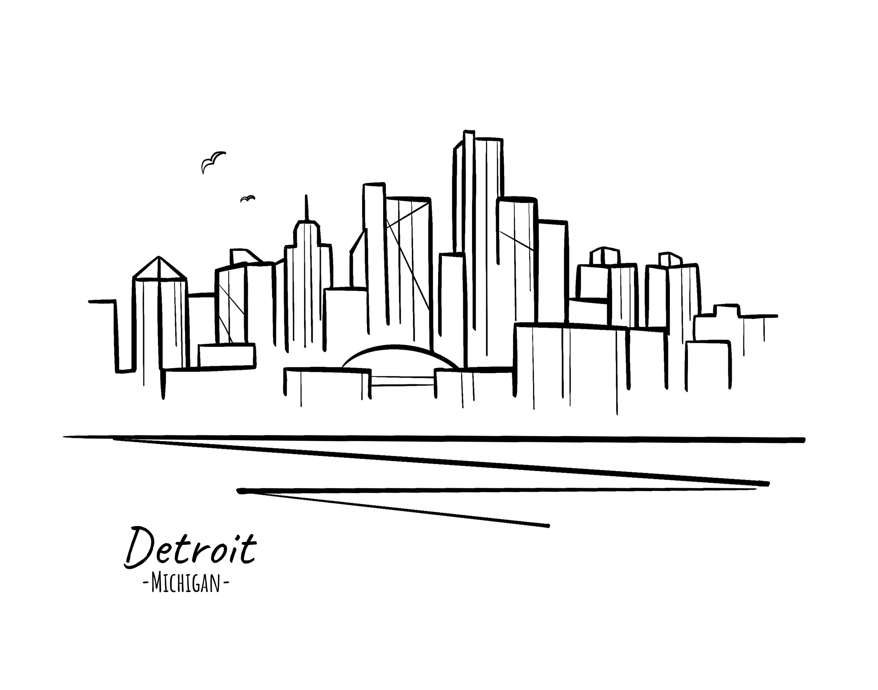Detroit, Michigan Line Art DIGITAL DOWNLOAD Printable - Etsy