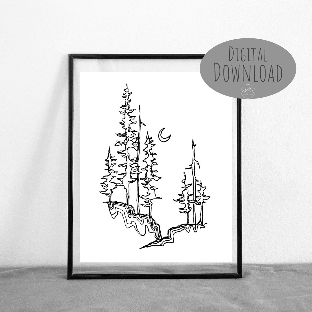 Pine Tree Forest Line Art || DIGITAL DOWNLOAD || Printable - Etsy
