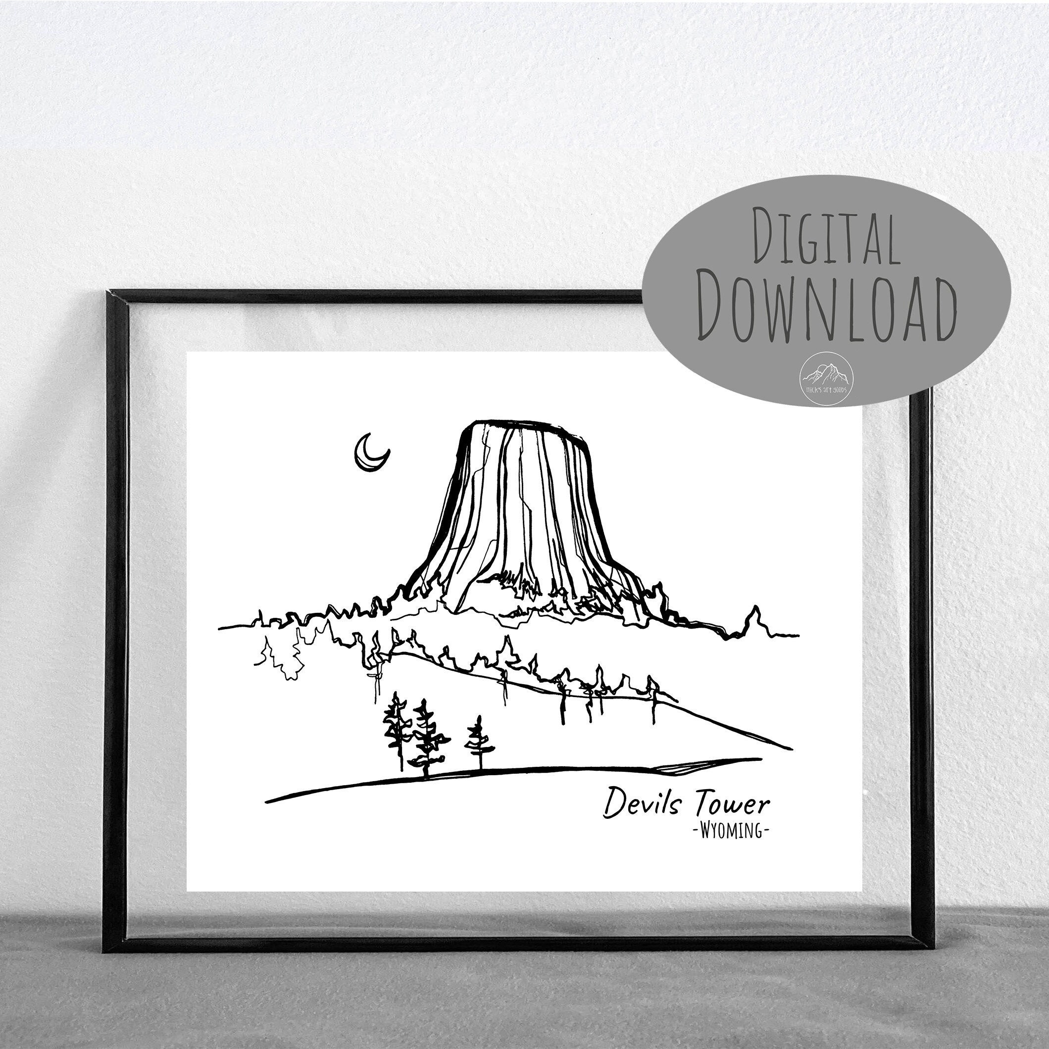 Devil's Tower Wyoming Line Art || DIGITAL DOWNLOAD || Printable - Etsy