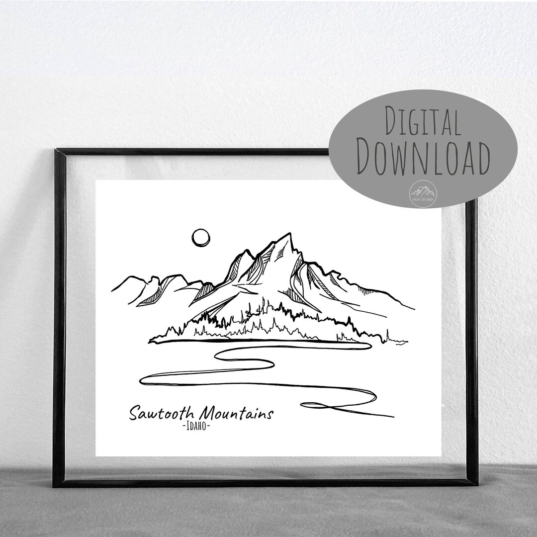 Sawtooth Mountains, Idaho Line Art DIGITAL DOWNLOAD Printable - Etsy