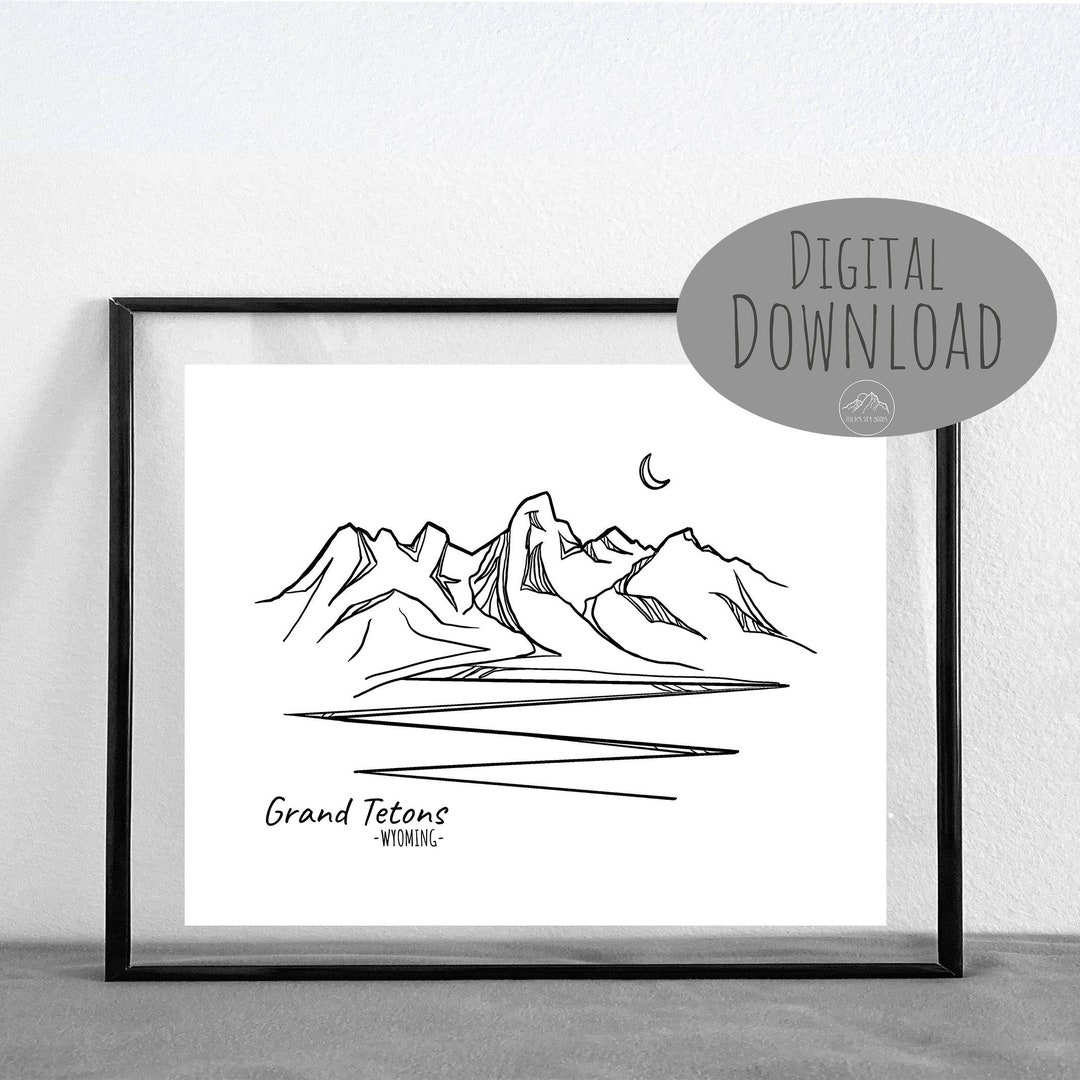 Grand Tetons, Wyoming Line Art || DIGITAL DOWNLOAD || Printable - Etsy